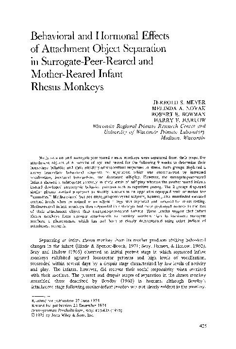 (PDF) Behavioral and hormonal effects of attachment object separation ...