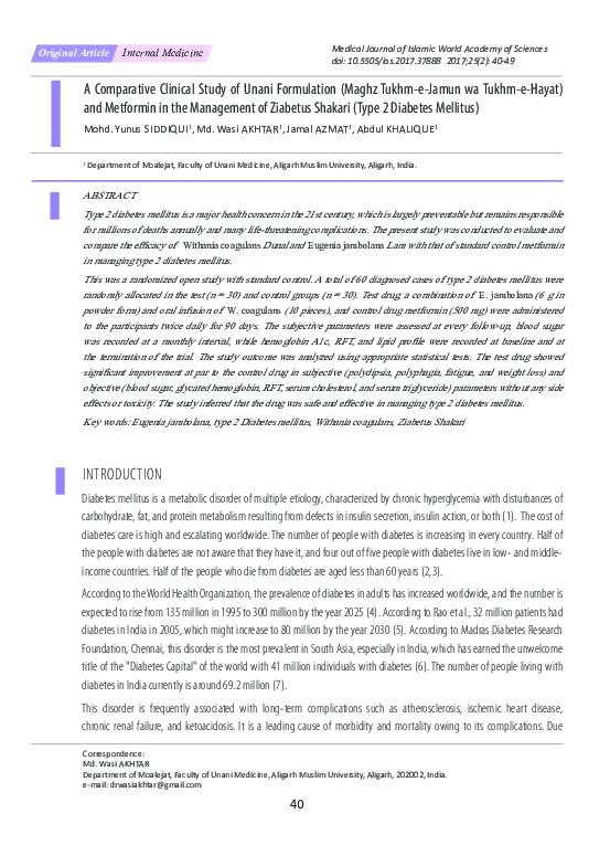 (PDF) A Comparative Clinical Study of Unani Formulation (Maghz Tukhm-e ...