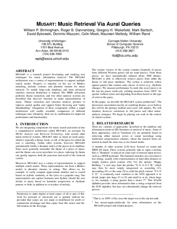 (PDF) MUSART: Music retrieval via aural queries