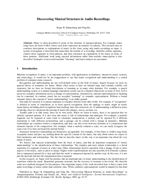 (PDF) Discovering Musical Structure in Audio Recordings