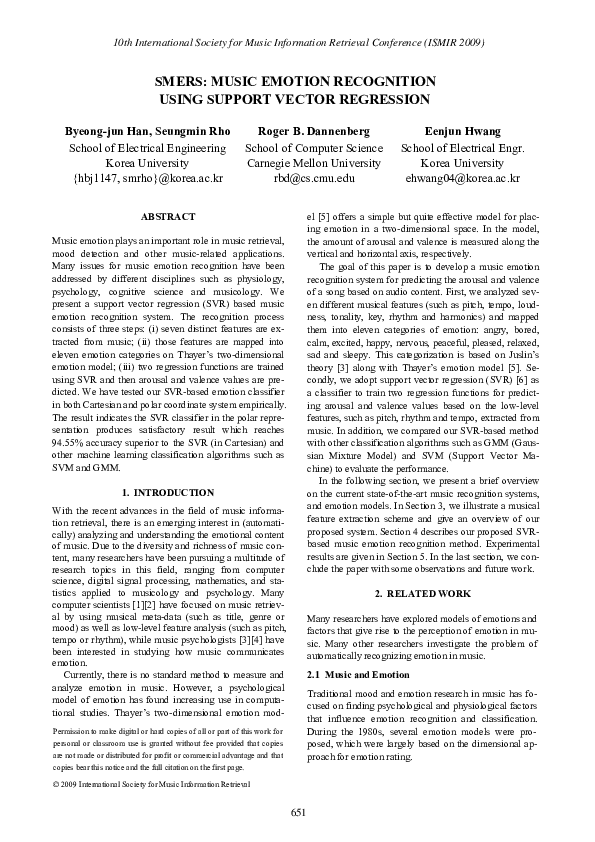 (PDF) SMERS: Music emotion recognition using support vector regression