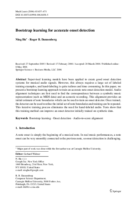 (PDF) Bootstrap learning for accurate onset detection