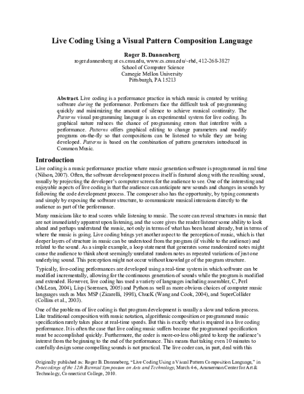 (PDF) Live Coding Using a Visual Pattern Composition Language