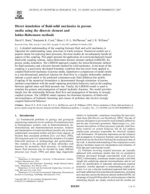 (PDF) Direct simulation of fluid-solid mechanics in porous media using the discrete element and ...