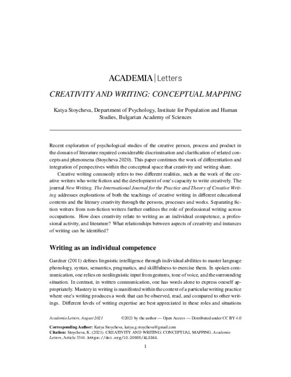 (PDF) CREATIVITY AND WRITING: CONCEPTUAL MAPPING