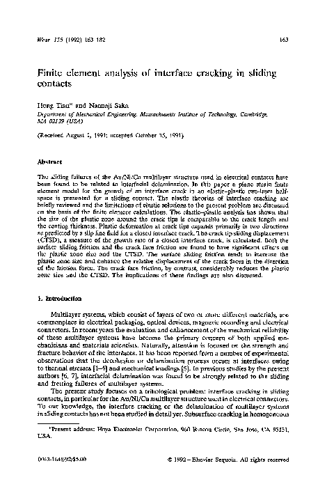 (PDF) Finite element analysis of interface cracking in sliding contacts
