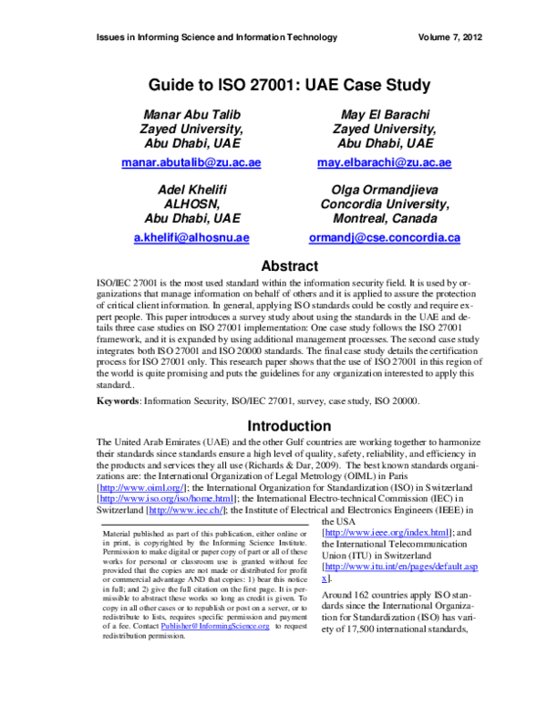 (PDF) Guide to ISO 27001: UAE Case Study