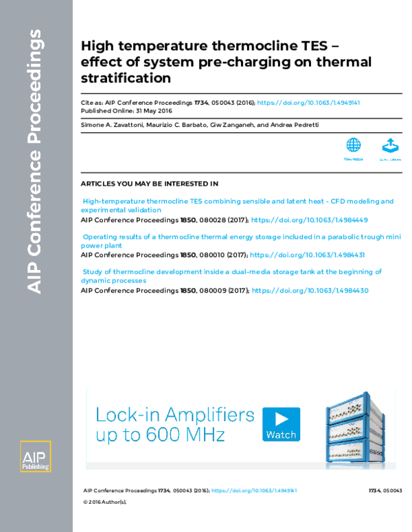Pdf High Temperature Thermocline Tes Effect Of System Pre Charging