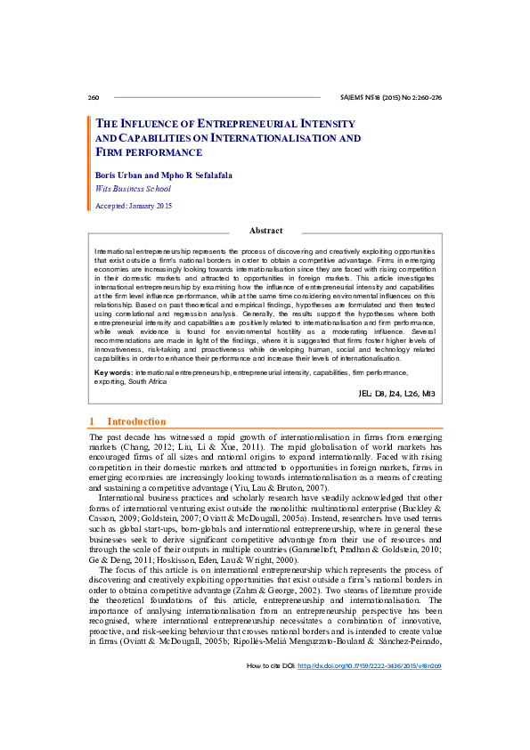 (PDF) The influence of entrepreneurial intensity and capabilities on ...