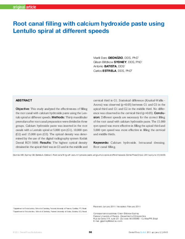 (PDF) Root canal filling with calcium hydroxide paste using lentullo ...