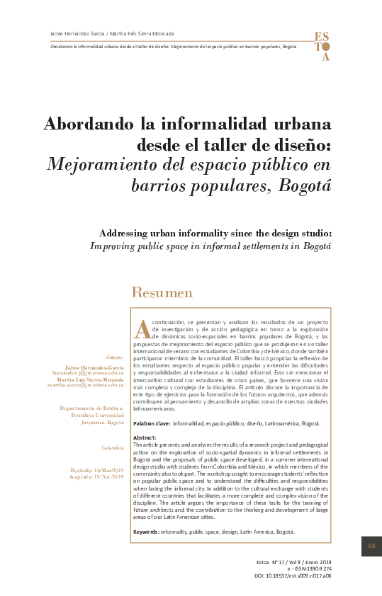(PDF) Addressing urban informality since the design studio. Improving ...