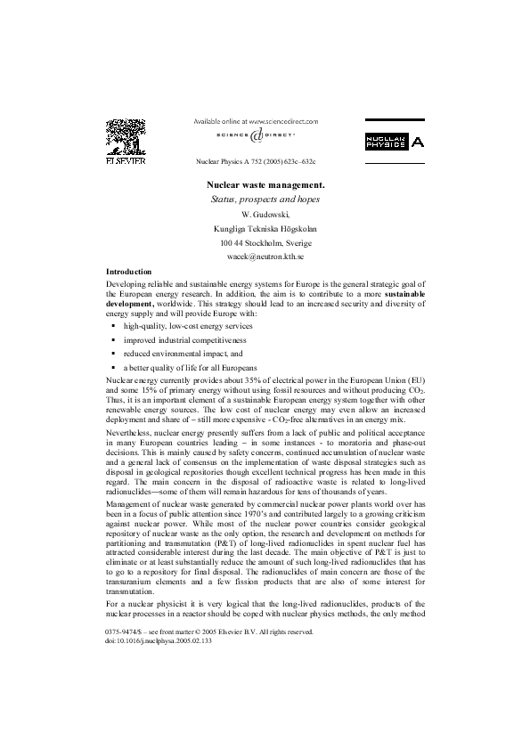 (PDF) Nuclear waste management