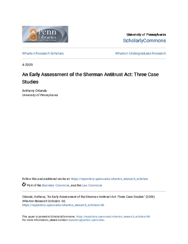 (PDF) An Early Assessment of the Sherman Antitrust Act: Three Case Studies