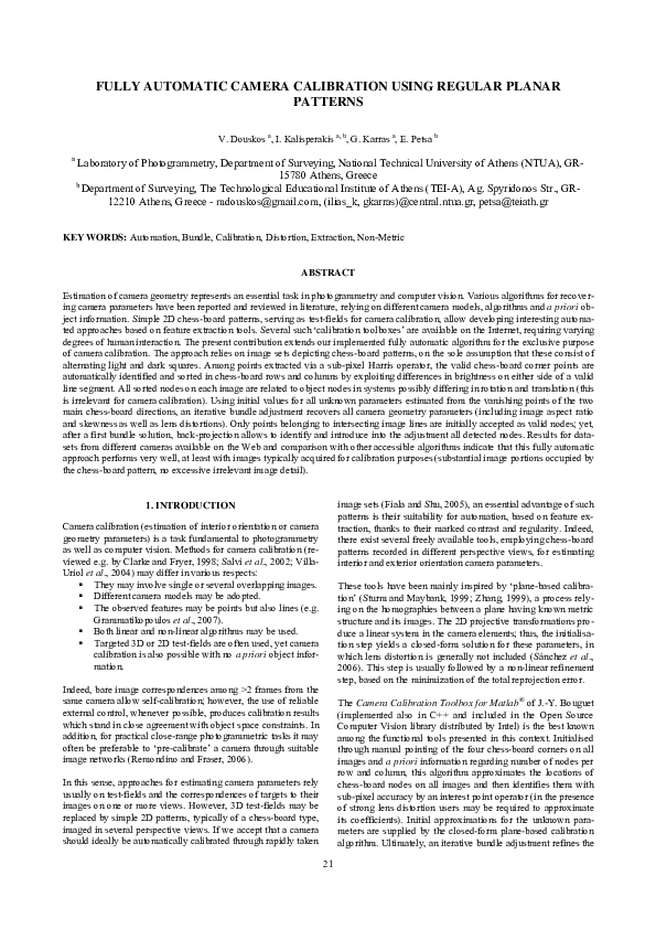 (PDF) Fully automatic camera calibration using regular planar patterns