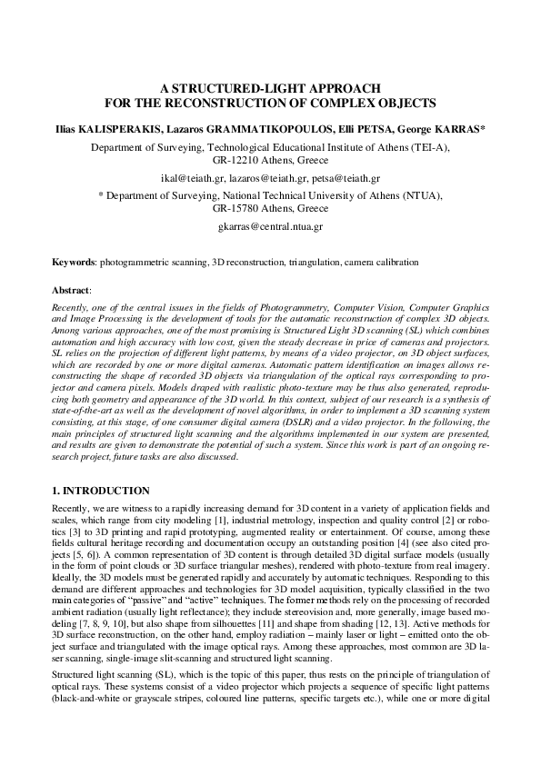 Pdf A Structured Light Approach For The Reconstruction Of Complex Objects