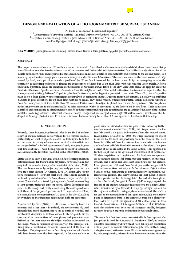 (PDF) Design and Evaluation of a Photogrammetric 3D Surface Scanner