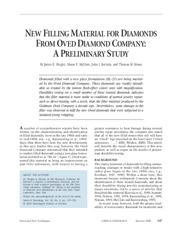 (PDF) New Filling Material for Diamonds from Oved Diamond Company: A ...