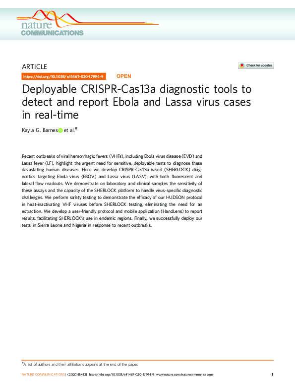(PDF) Deployable CRISPR-Cas13a diagnostic tools to detect and report Ebola and Lassa virus cases ...