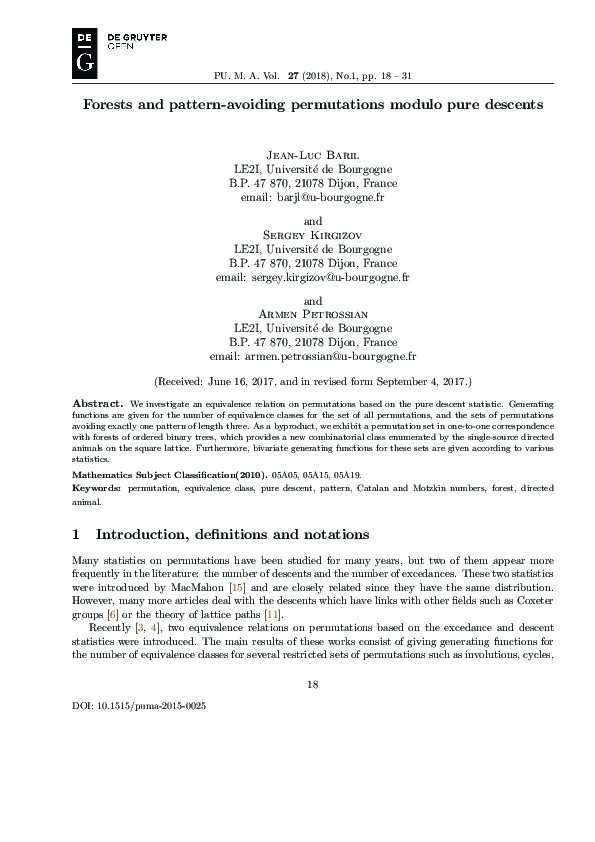 (PDF) Forests and pattern-avoiding permutations modulo pure descents