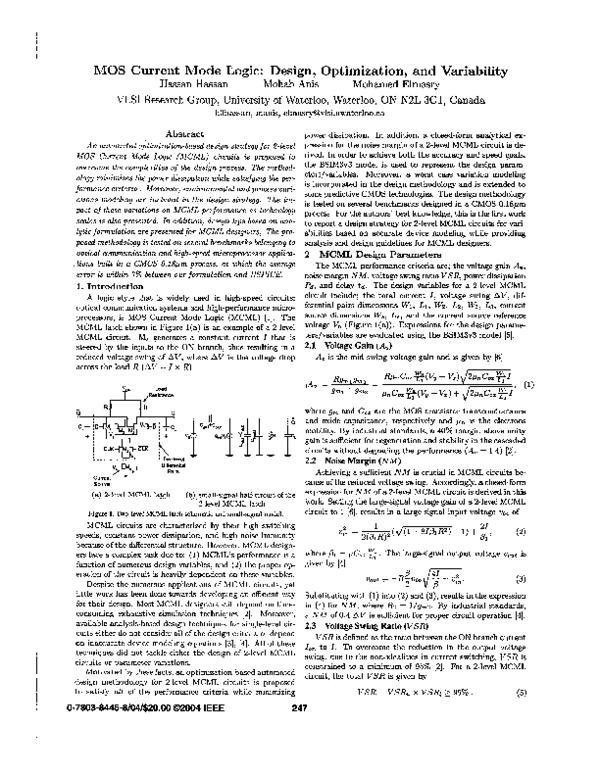 (PDF) MOS current mode logic: design, optimization, and variability