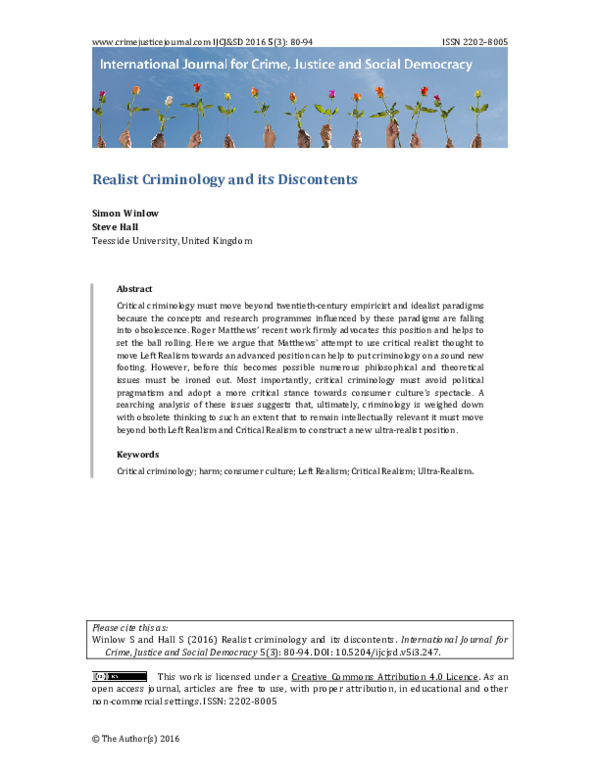(PDF) Realist Criminology and its Discontents | Simon Winlow - Academia.edu