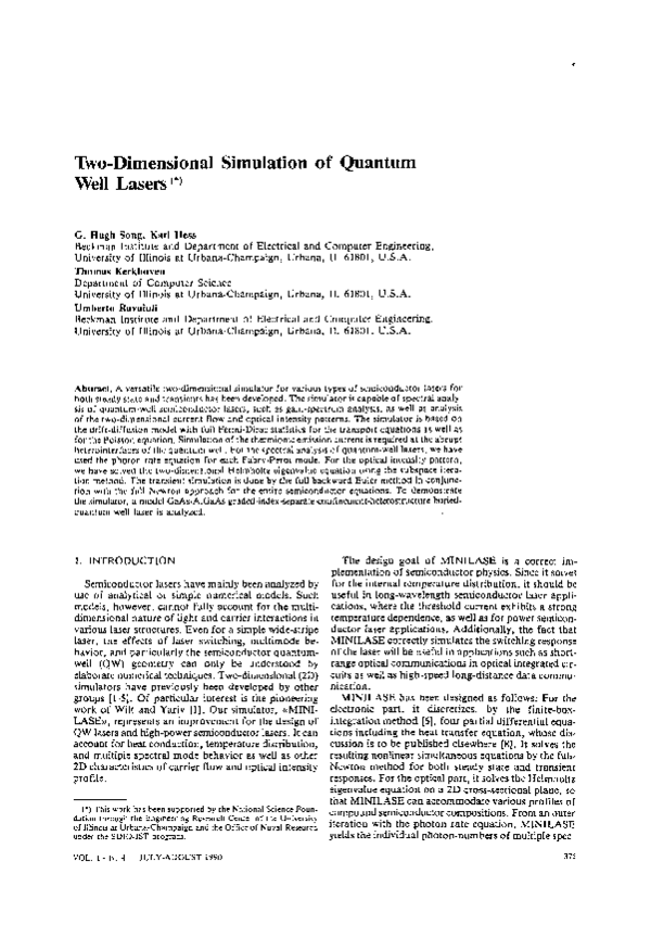 (PDF) Two-dimensional simulation of quantum well lasers