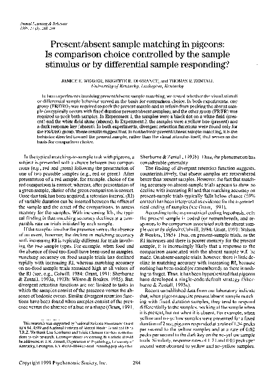 (PDF) Present/absent sample matching in pigeons: Is comparison choice ...