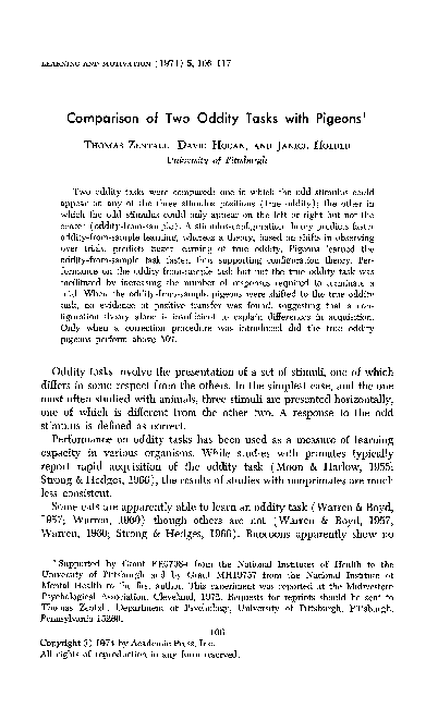 (PDF) Comparison of two oddity tasks with pigeons
