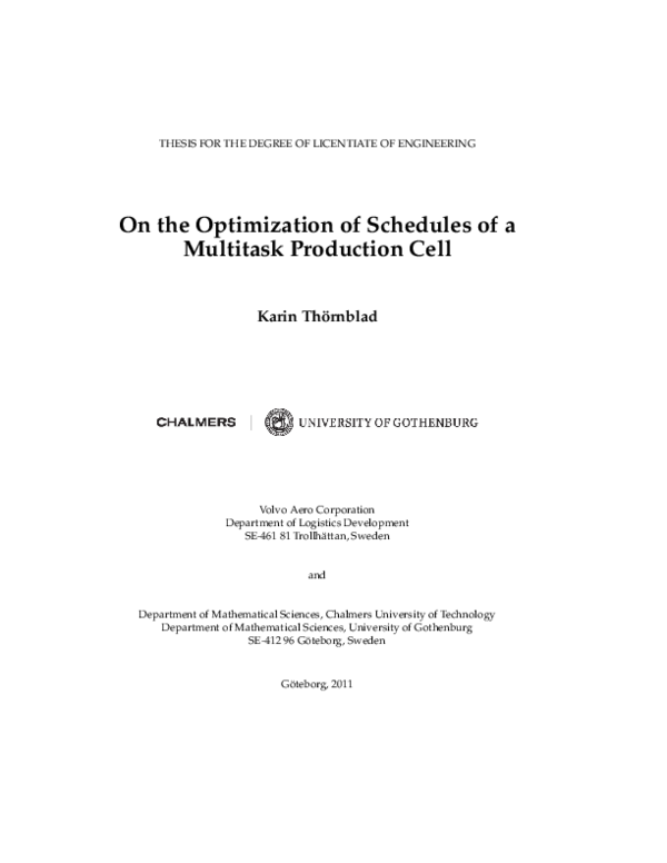 (PDF) On the optimization of schedules of a multitask production cell