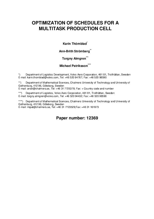 (PDF) Optimization of schedules for a multitask production cell