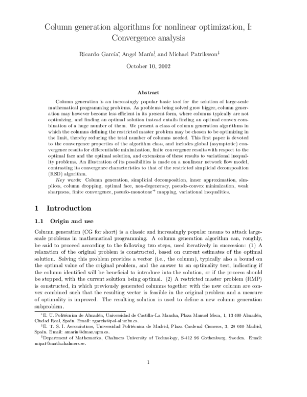 Pdf A Class Of Column Generationsimplicial Decomposition Methods In