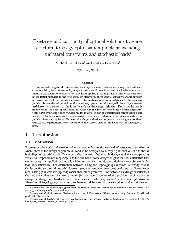 (PDF) Existence and Continuity of Optimal Solutions to some Structural Topology Optimization ...