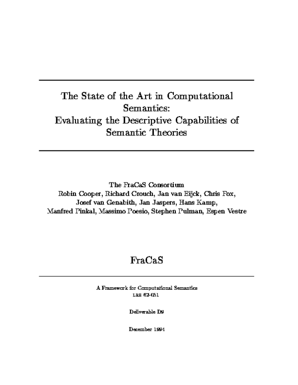 (PDF) The State of the Art In Computational Semantics: Evaluating the Descriptive Capabilities ...