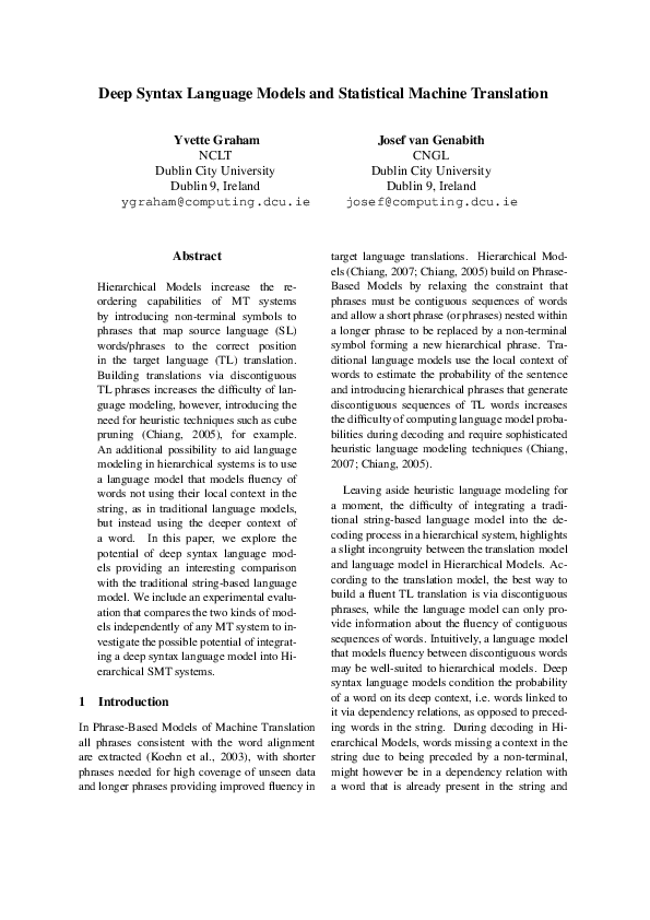Pdf Deep Syntax Language Models And Statistical Machine Translation