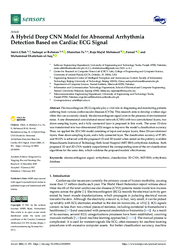 Pdf A Hybrid Deep Cnn Model For Abnormal Arrhythmia Detection Based On Cardiac Ecg Signal