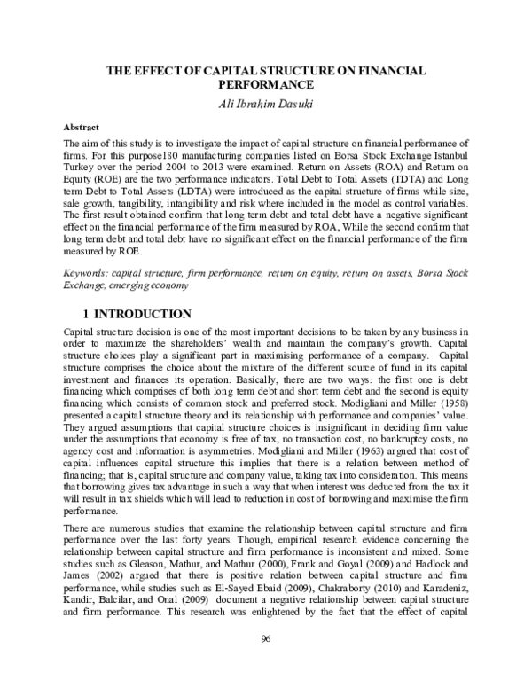 (PDF) THE EFFECT OF CAPITAL STRUCTURE ON FINANCIAL