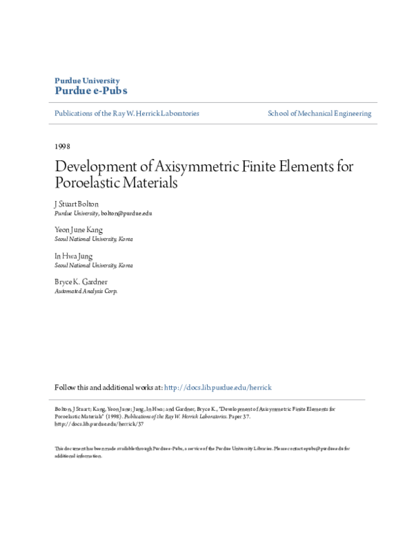 (PDF) Development of axisymmetric finite elements for poroelastic materials | Bryce Gardner ...