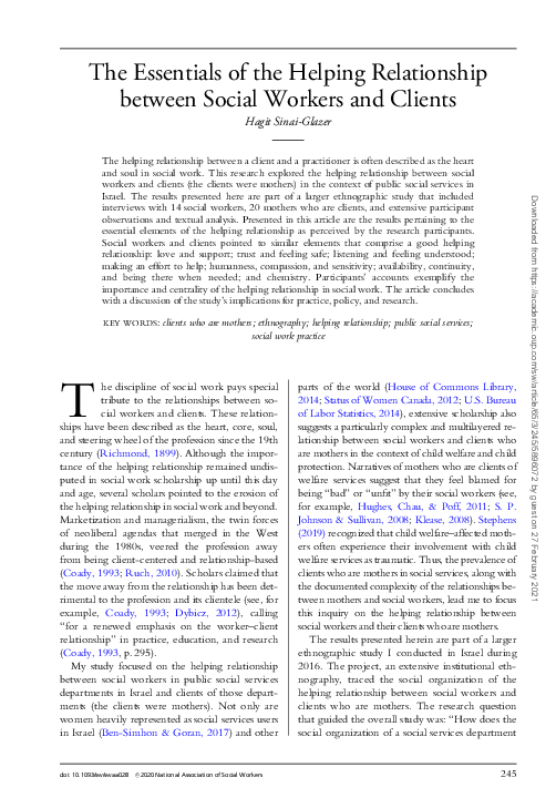 (PDF) The Essentials of the Helping Relationship between Social Workers ...