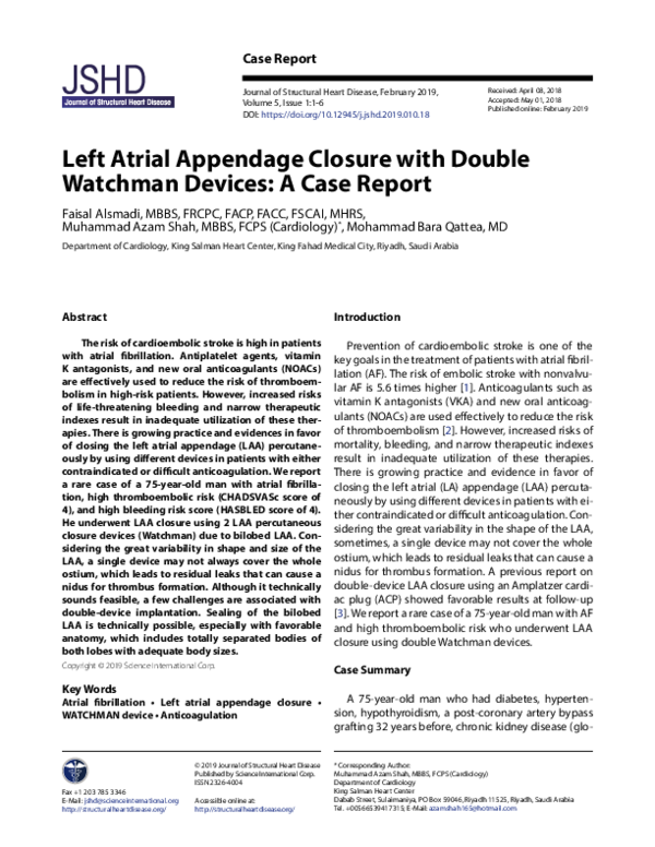 (PDF) Left Atrial Appendage Closure with Double Watchman Devices: A ...