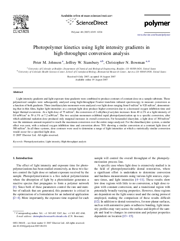 (PDF) Photopolymer kinetics using light intensity gradients in high-throughput conversion analysis