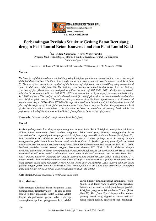 (PDF) Perbandingan Perilaku Struktur Gedung Beton Bertulang dengan Pelat Lantai Beton ...