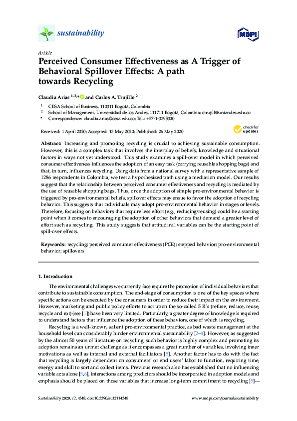 (PDF) Perceived Consumer Effectiveness as A Trigger of Behavioral ...