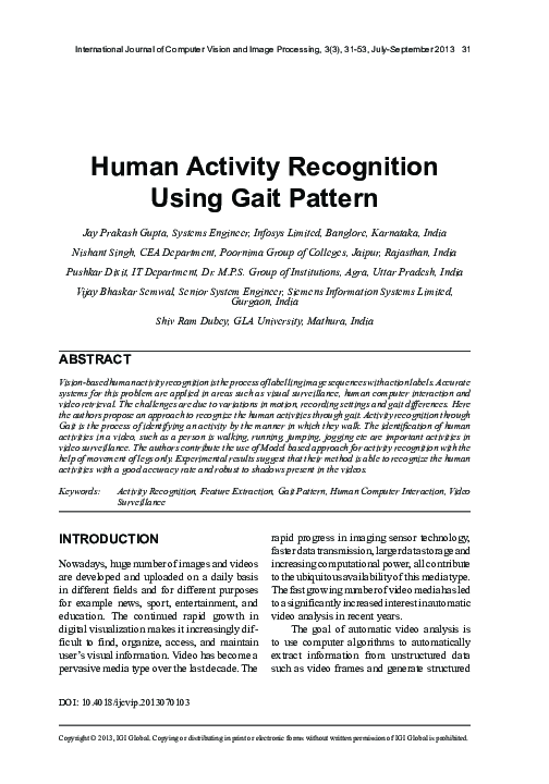 (PDF) Human Activity Recognition Using Gait Pattern