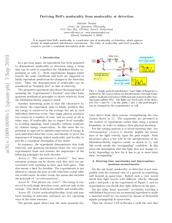 (PDF) Deriving Bell's nonlocality from nonlocality at detection