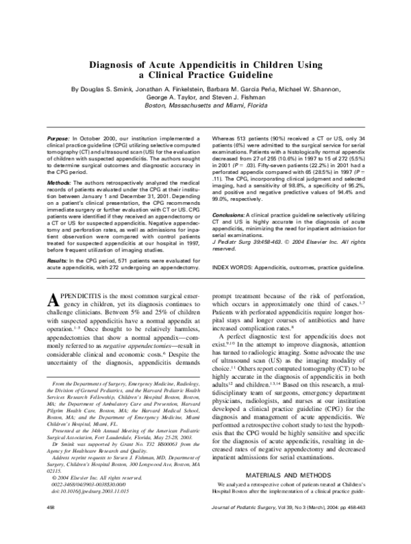 (PDF) Diagnosis of acute appendicitis in children using a clinical ...
