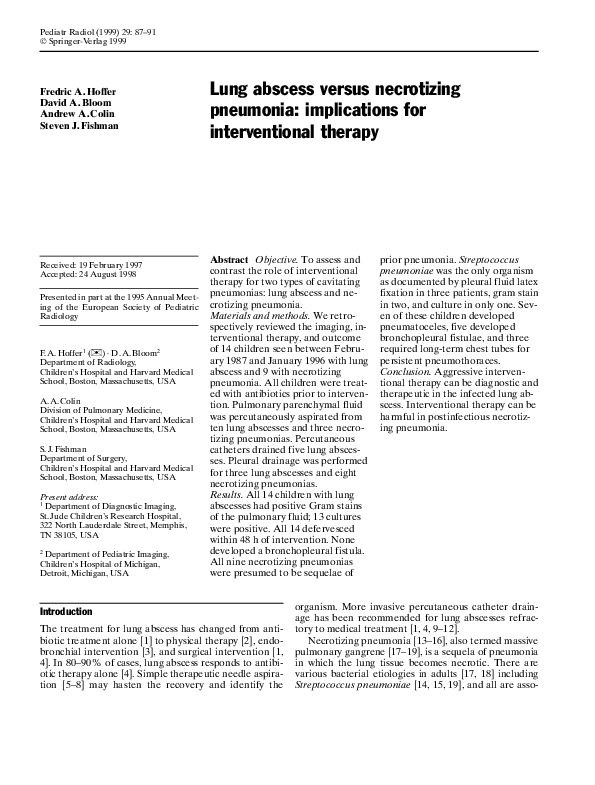 (PDF) Lung abscess versus necrotizing pneumonia: implications for ...