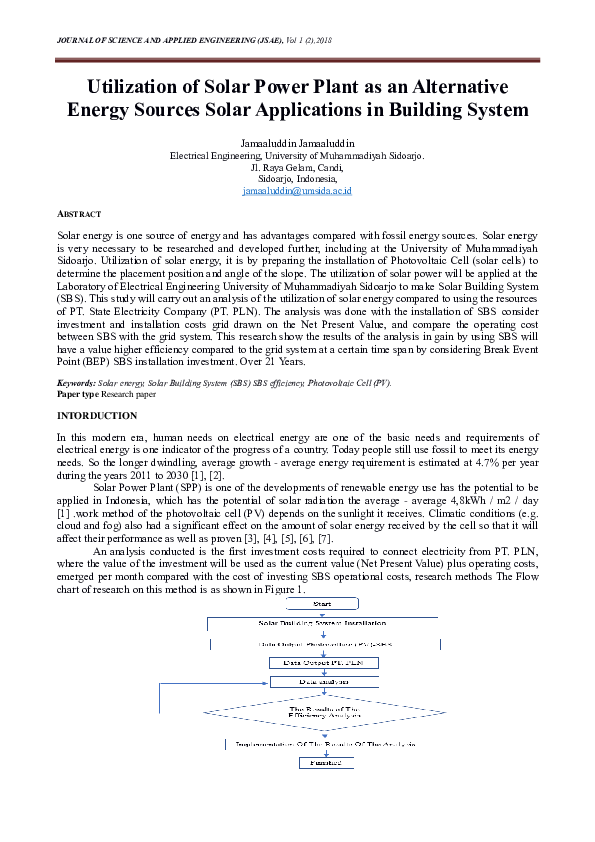 (PDF) Utilization of Solar Power Plant as an Alternative Energy Sources ...