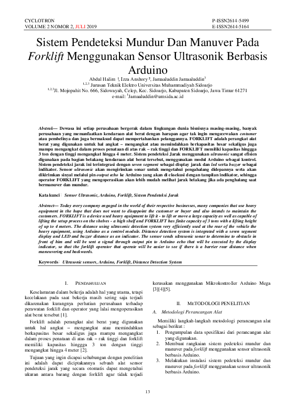 (PDF) Sistem Pendeteksi Mundur Dan Manuver Pada Forklift Menggunakan ...