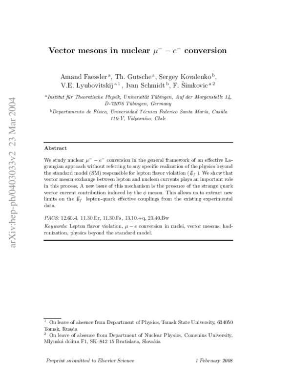 (PDF) Vector mesons in nuclear [mu]--e-conversion