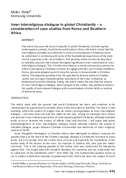 (PDF) Inner interreligious dialogue in global Christianity - a ...